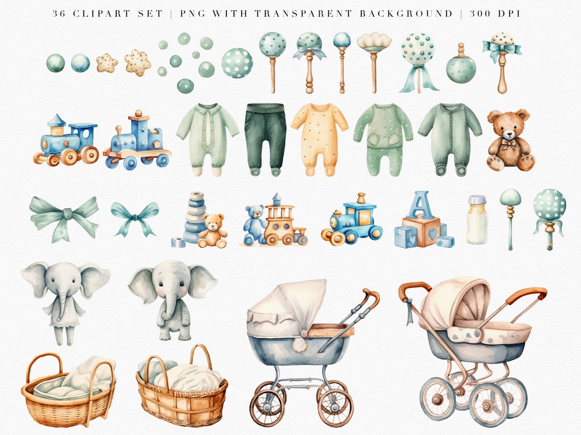 Watercolor Baby Boy Clipart It's a Boy Clipart Set for Baby Shower ...