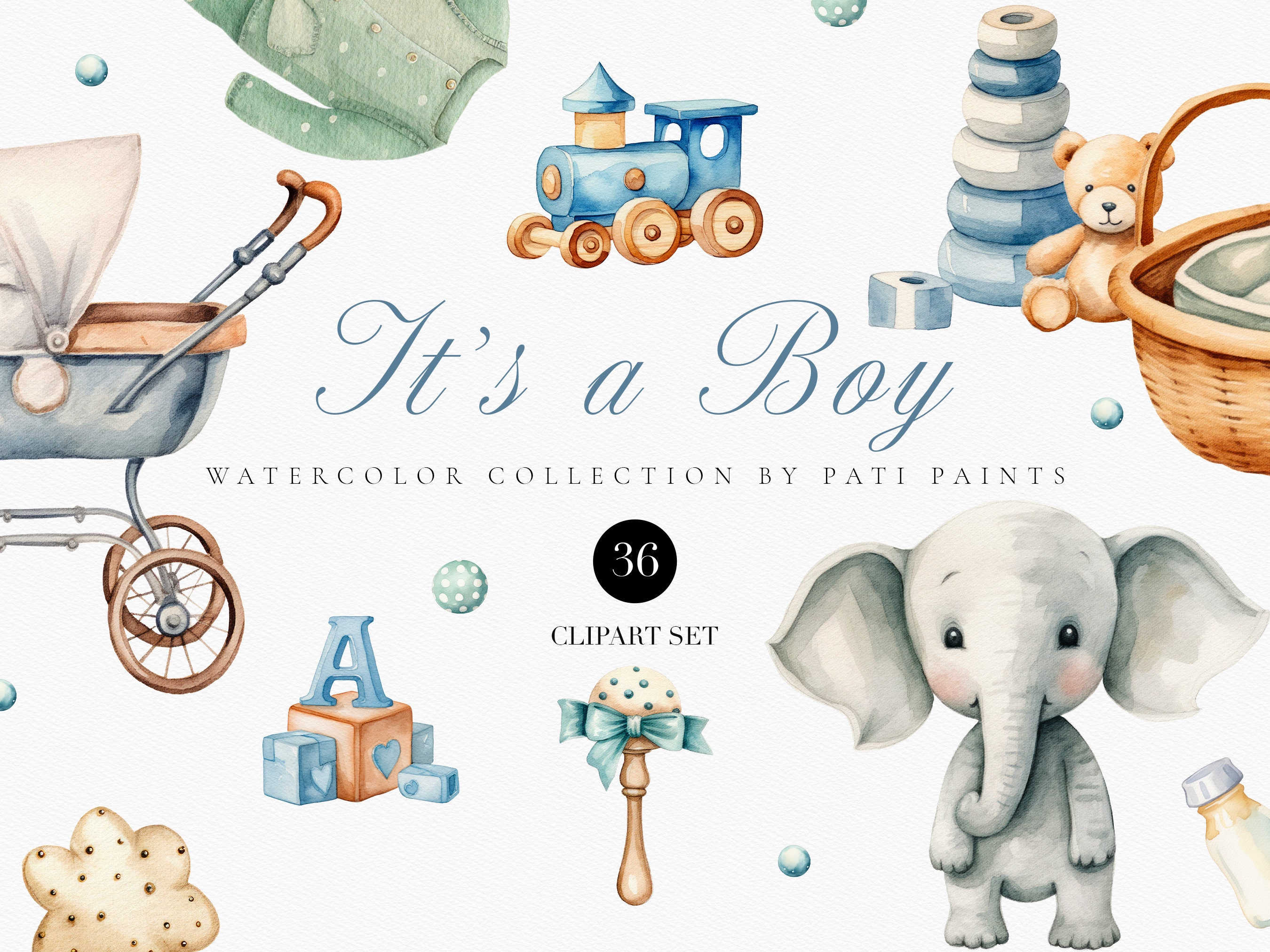 Watercolor Baby Boy Clipart It's a Boy Clipart Set for Baby Shower ...