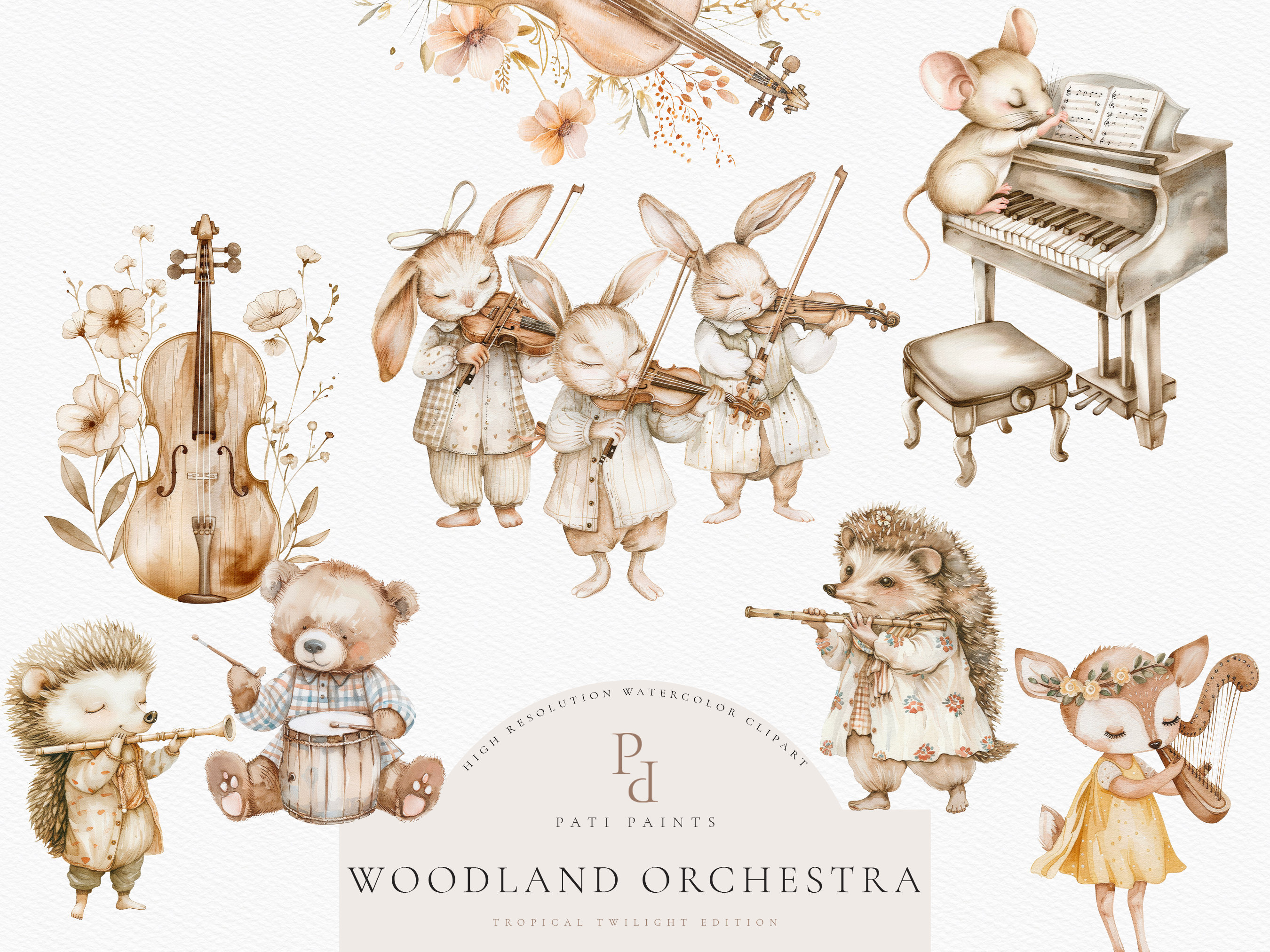Woodland Orchestra Clipart Bundle, Music Clipart, Musical Animal ...