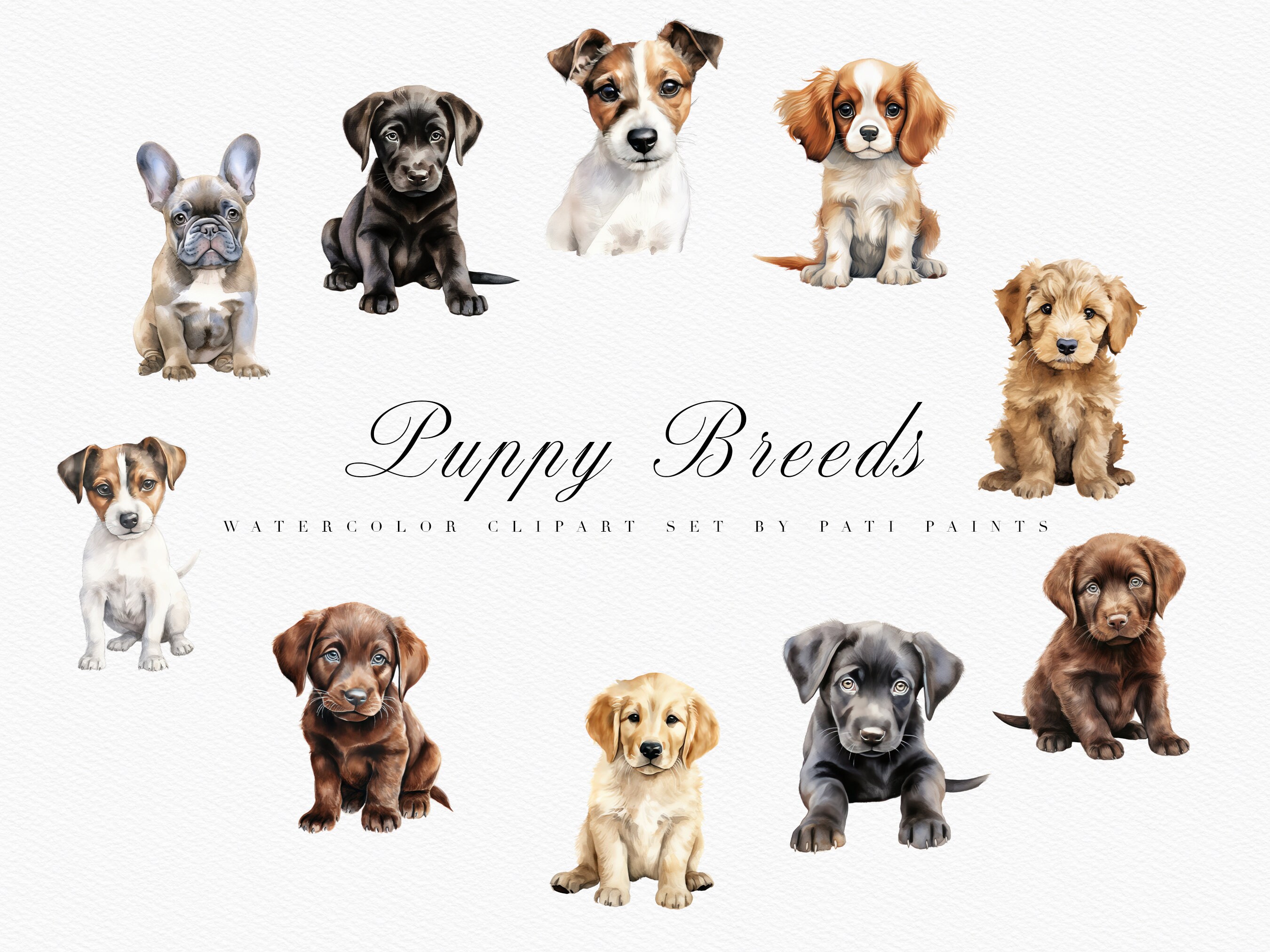 Puppy Breeds Clipart Set Digital Clipart for Commercial Use Mixed Media ...