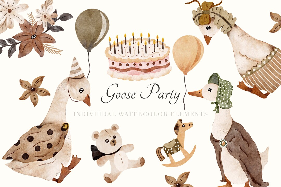 Watercolor Goose Clipart - Watercolor Animal and Floral Clip Art - Cute ...