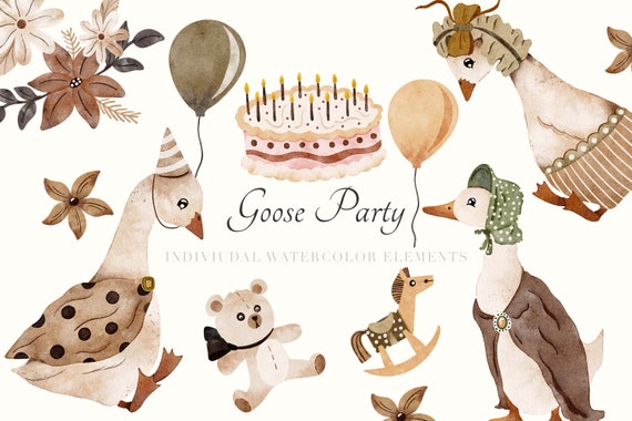 Watercolor Goose Clipart Watercolor Animal and Floral Clip - Etsy UK