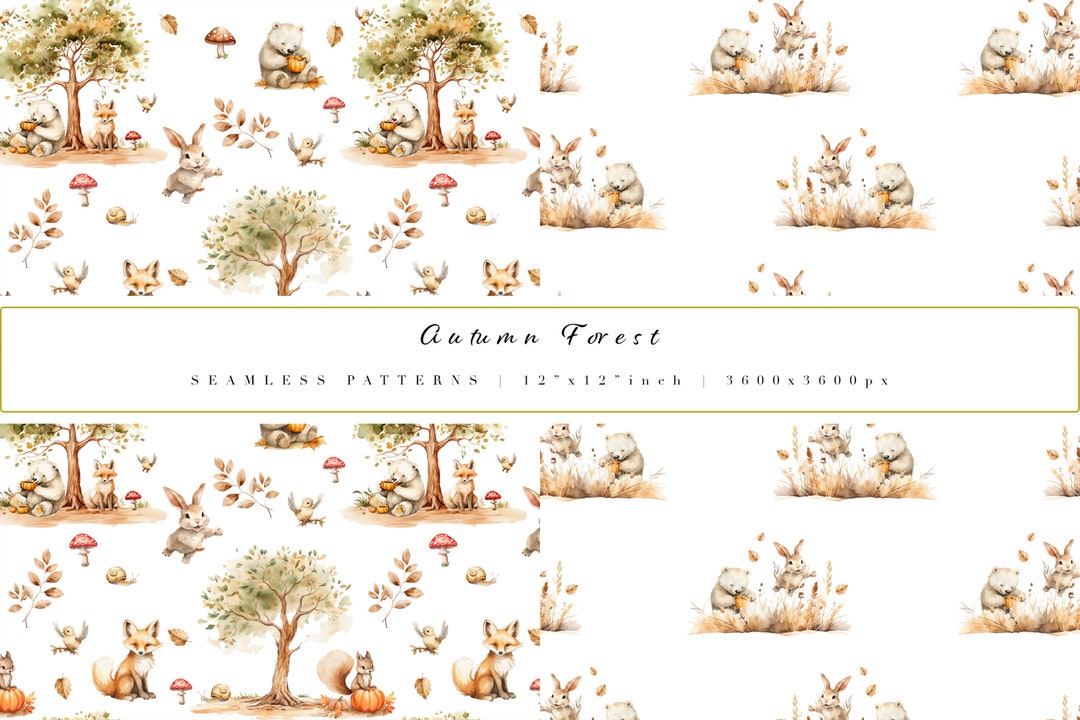 Autumn Forest Animals Digital Paper Set - Digital Background ...