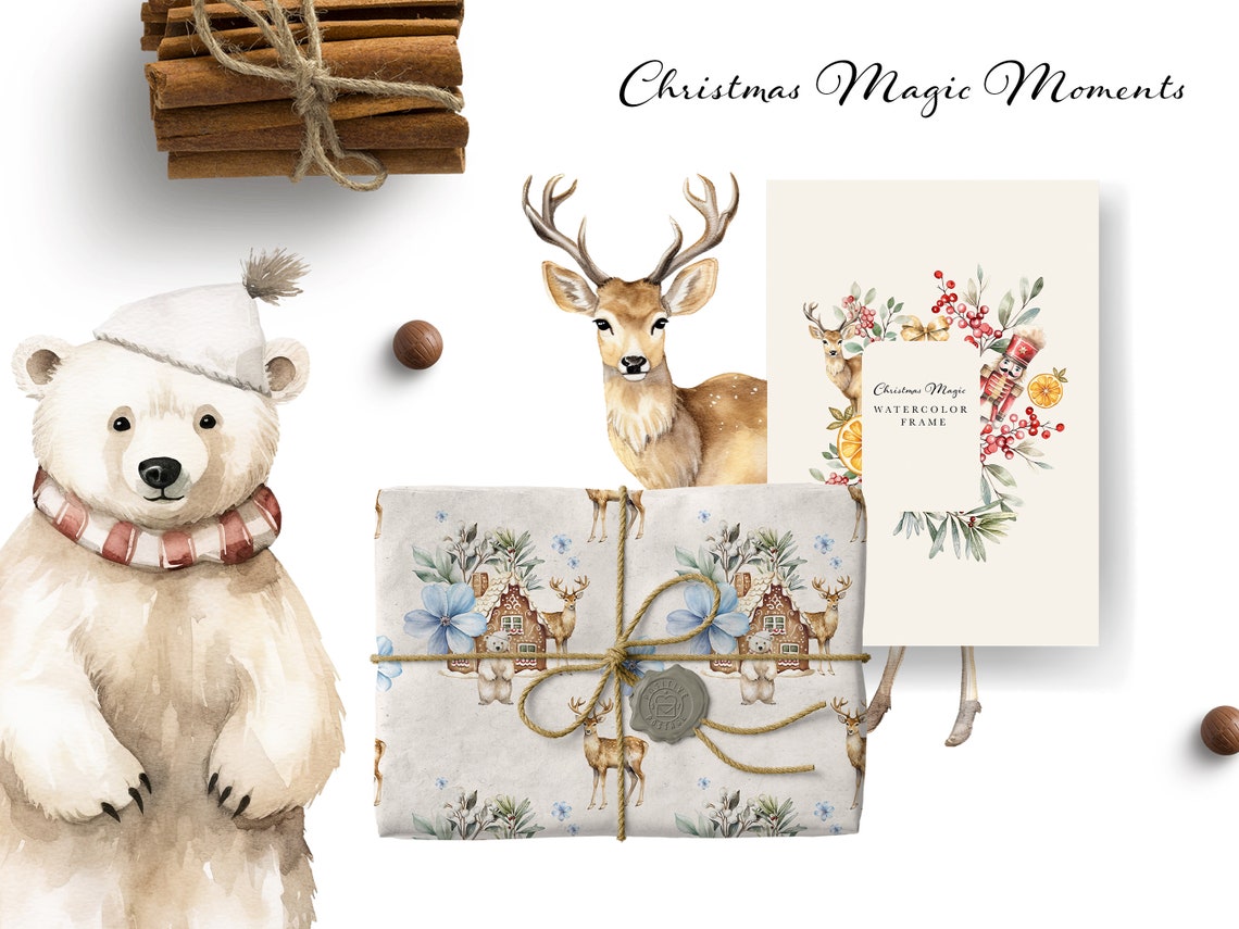 Christmas Magic Watercolor Clipart for Merry Christmas Cards Christmas ...
