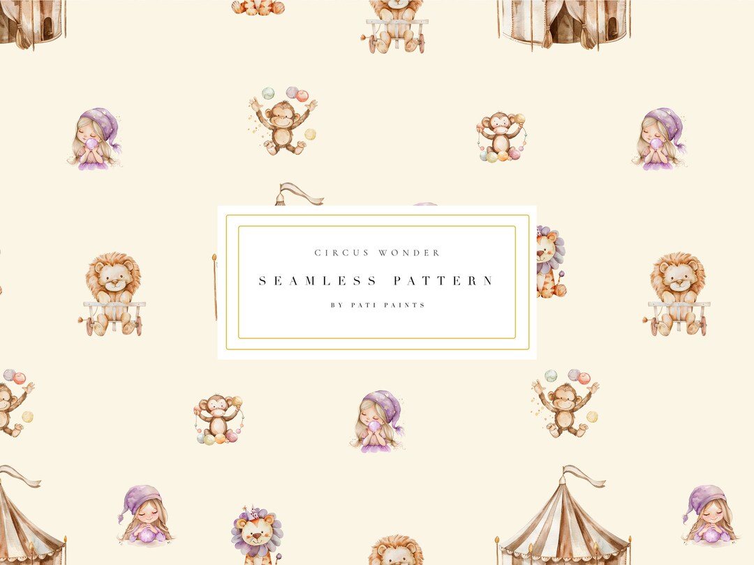 Cute Circus Animal Digital Paper - Nursery Paper - Digital Background ...