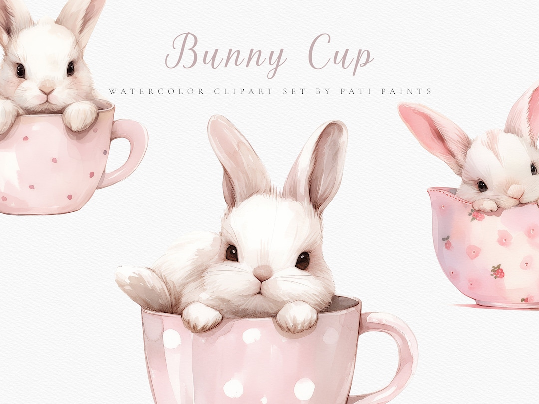 Nursery Bunny Cup Clipart Bundle - Scrapbooking - Baby Shower Animal ...