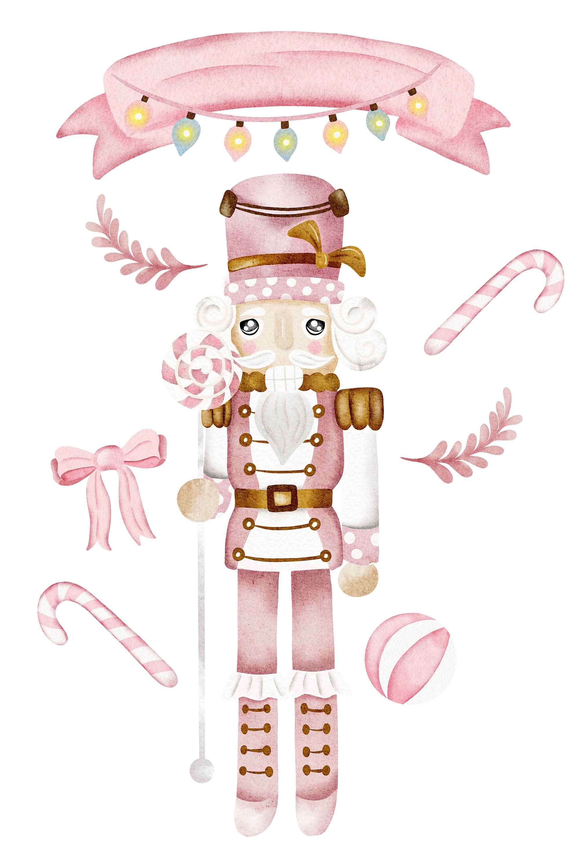 Candy Christmas Clipart - Pink Christmas Tree - Watercolor Nursery ...