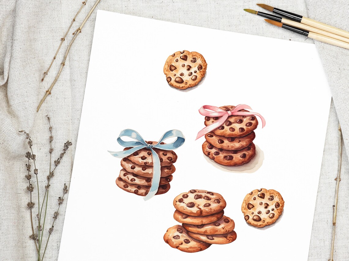 Chocolate Cookies Watercolor Clipart Cookies Clipart Dessert Clipart ...