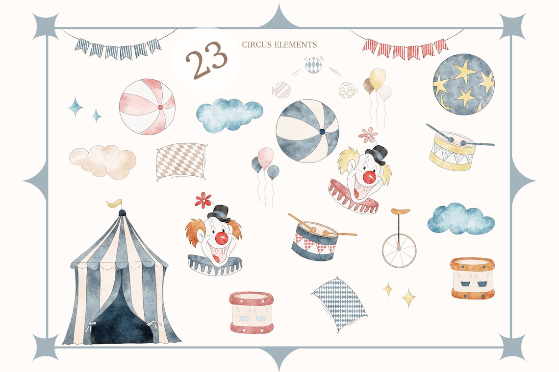 Watercolor Circus Clipart Carnival Clipart Nursery Room - Etsy