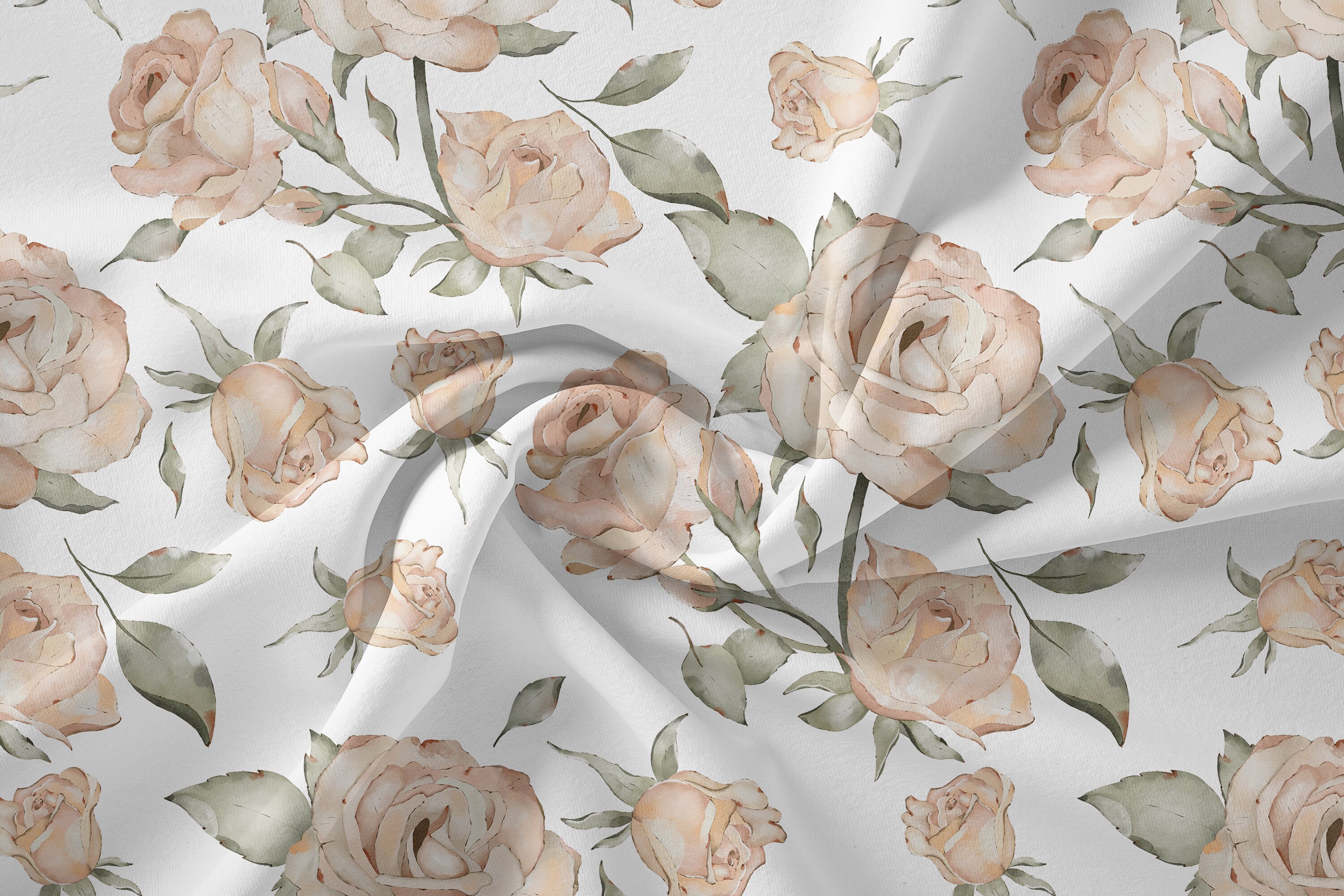 Watercolor Rose Garden Clipart and Pattern Floral Background Seamless ...