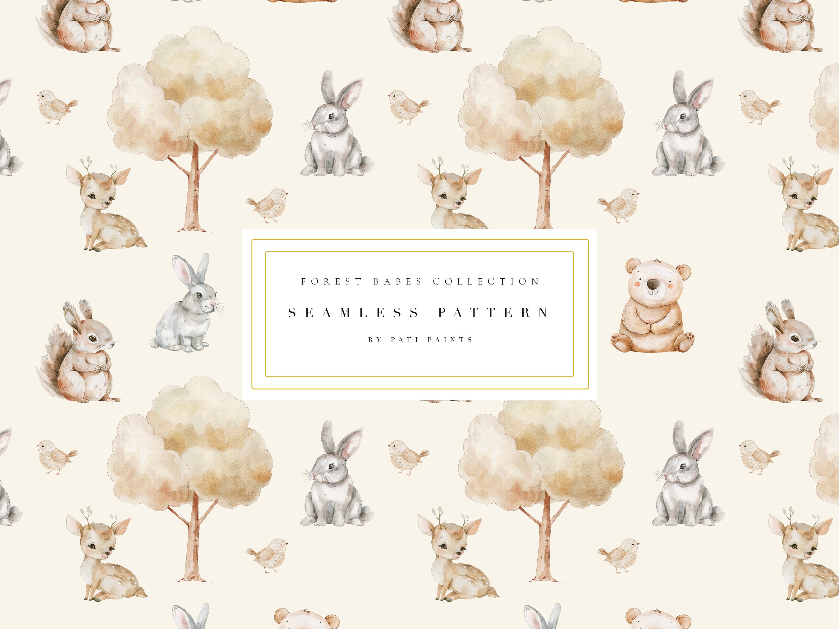 Watercolor Woodland Animals Digital Paper Digital Background Nursery ...