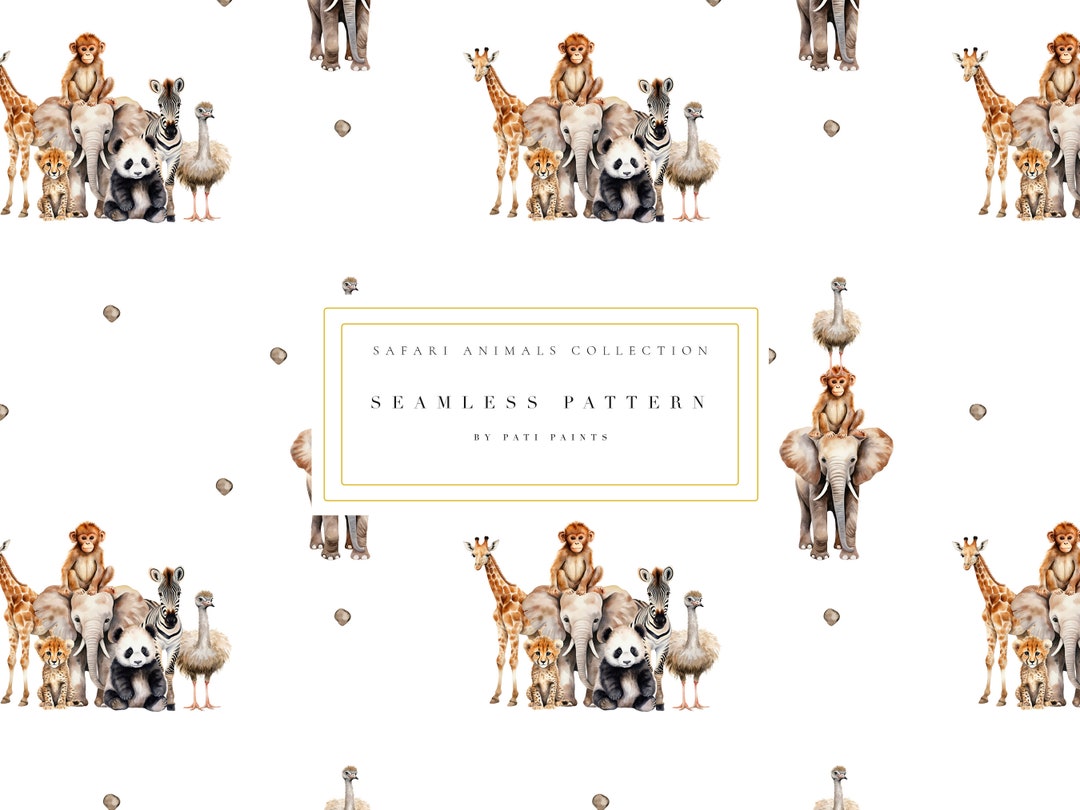 Watercolor Safari Animals Digital Paper - Digital Background - Seamless ...