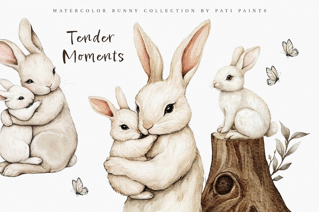 Watercolor Bunny Clipart Set - Tender Moments Collection - Digital ...