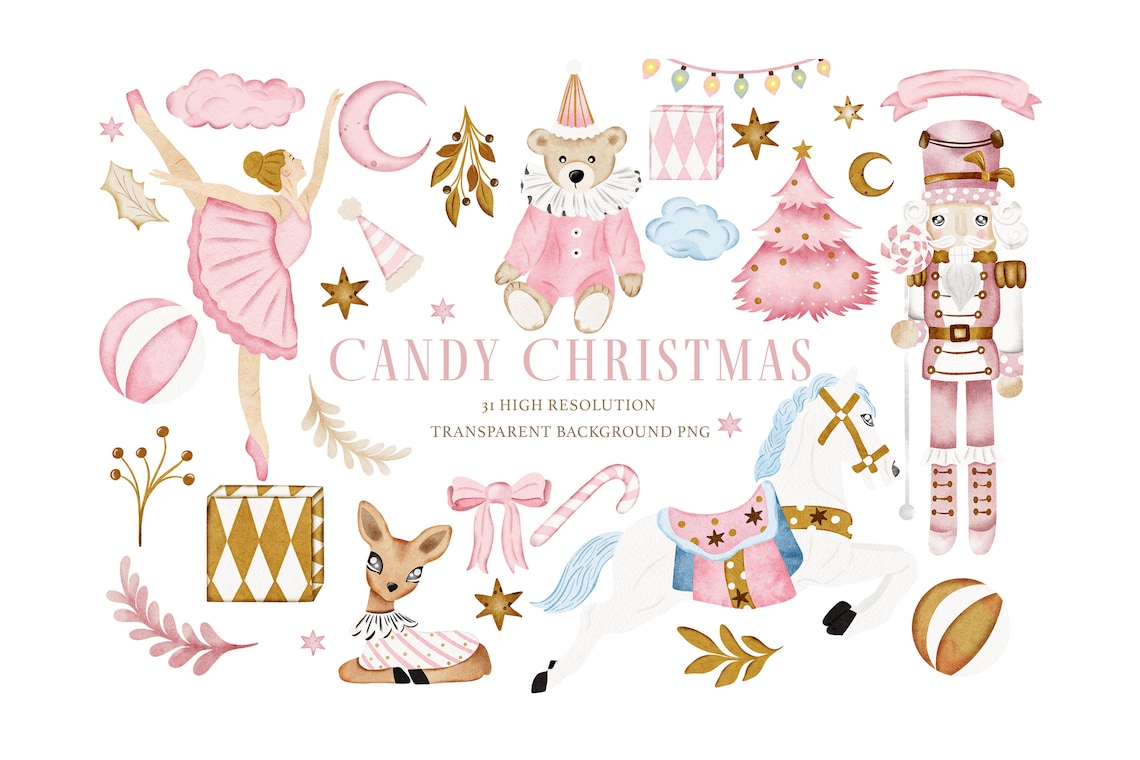 Candy Christmas Clipart Sweet Holiday Fabric Watercolor - Etsy