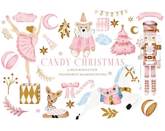 Candy Christmas Clipart - Pink Christmas Tree - Watercolor Nursery ...