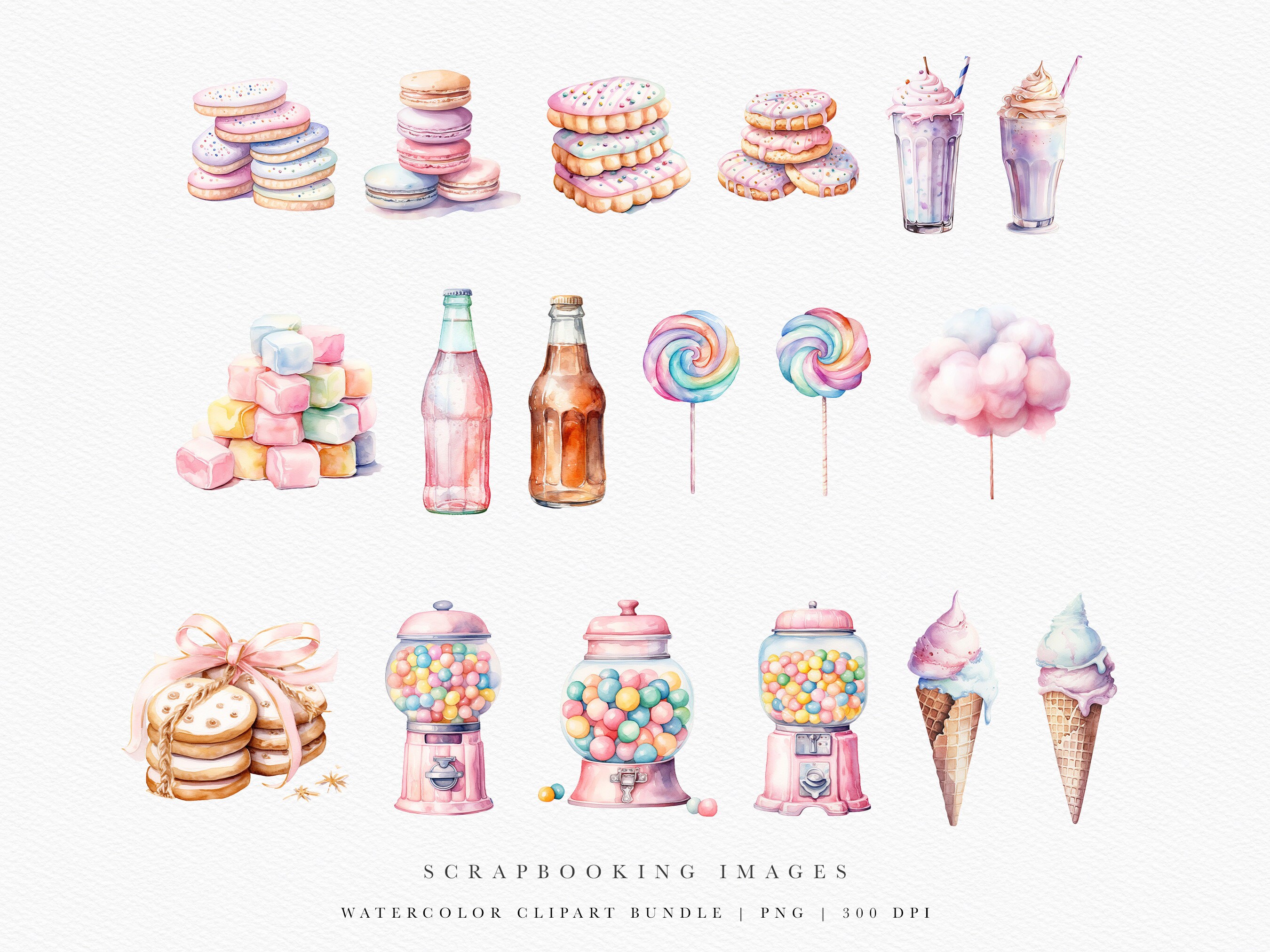Watercolor Dessert Clipart Bundle Pastel Sweets Clipart Watercolor ...