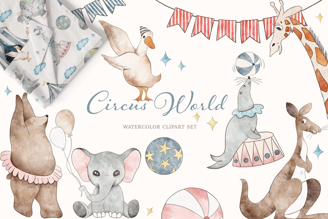 Watercolor Circus Clipart - Carnival Clipart - Nursery Room Decor - Zoo ...