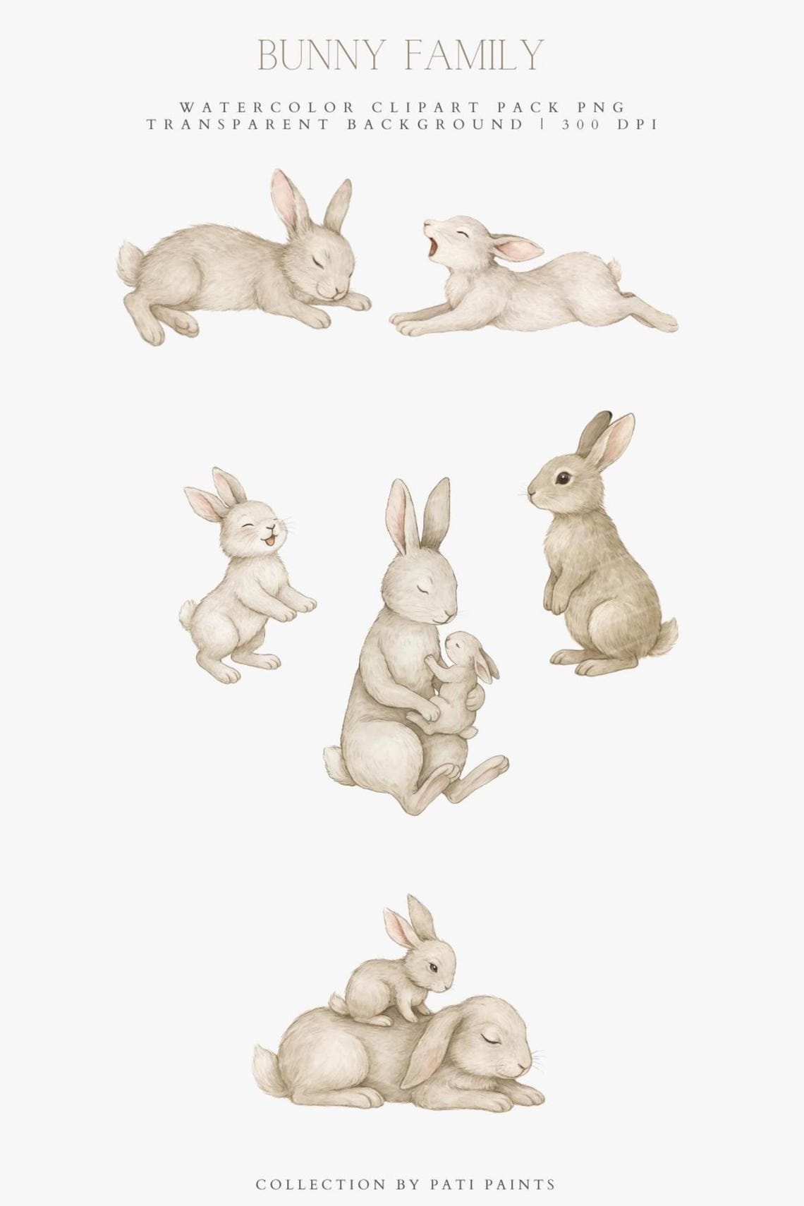 Watercolor Bunny Family Clipart –set - 12 Sublimation Clipart PNG Baby ...