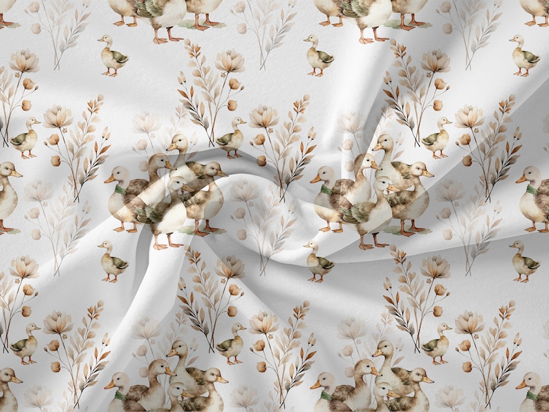 Watercolor Floral Field Goose Digital Paper, Wildflower Seamless ...