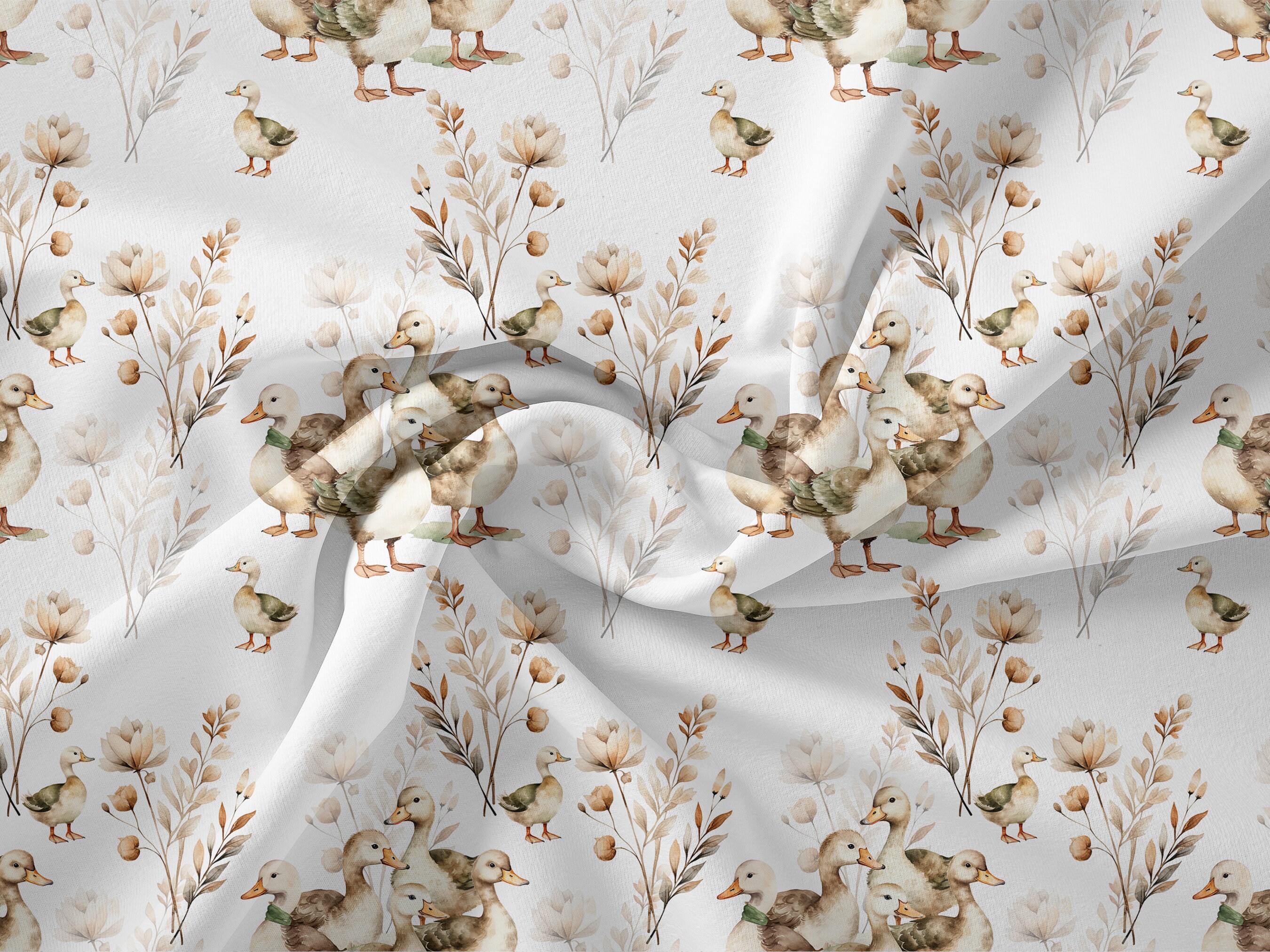 Watercolor Floral Field Goose Digital Paper, Wildflower Seamless ...