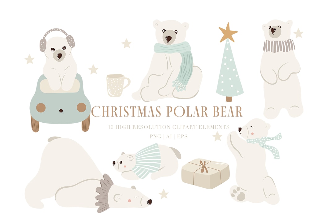 Polar Bear Christmas Clipart - Winter Polar Bear Nursery Art Clipart ...