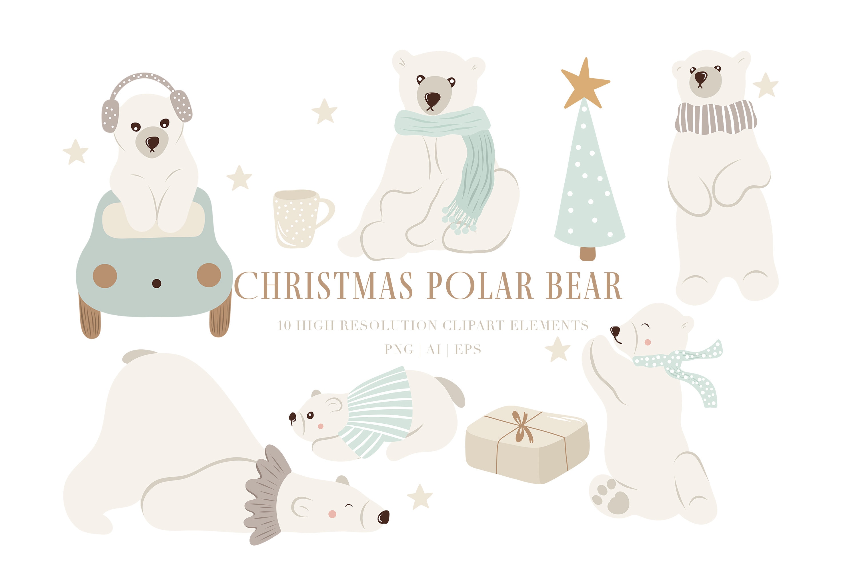 Polar Bear Christmas Clipart Winter Polar Bear Nursery Art Clipart ...