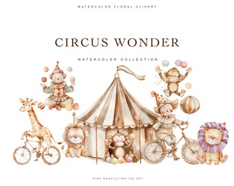 Cute Circus Clipart Set - Watercolor Circus - Circus Animals - Cute ...