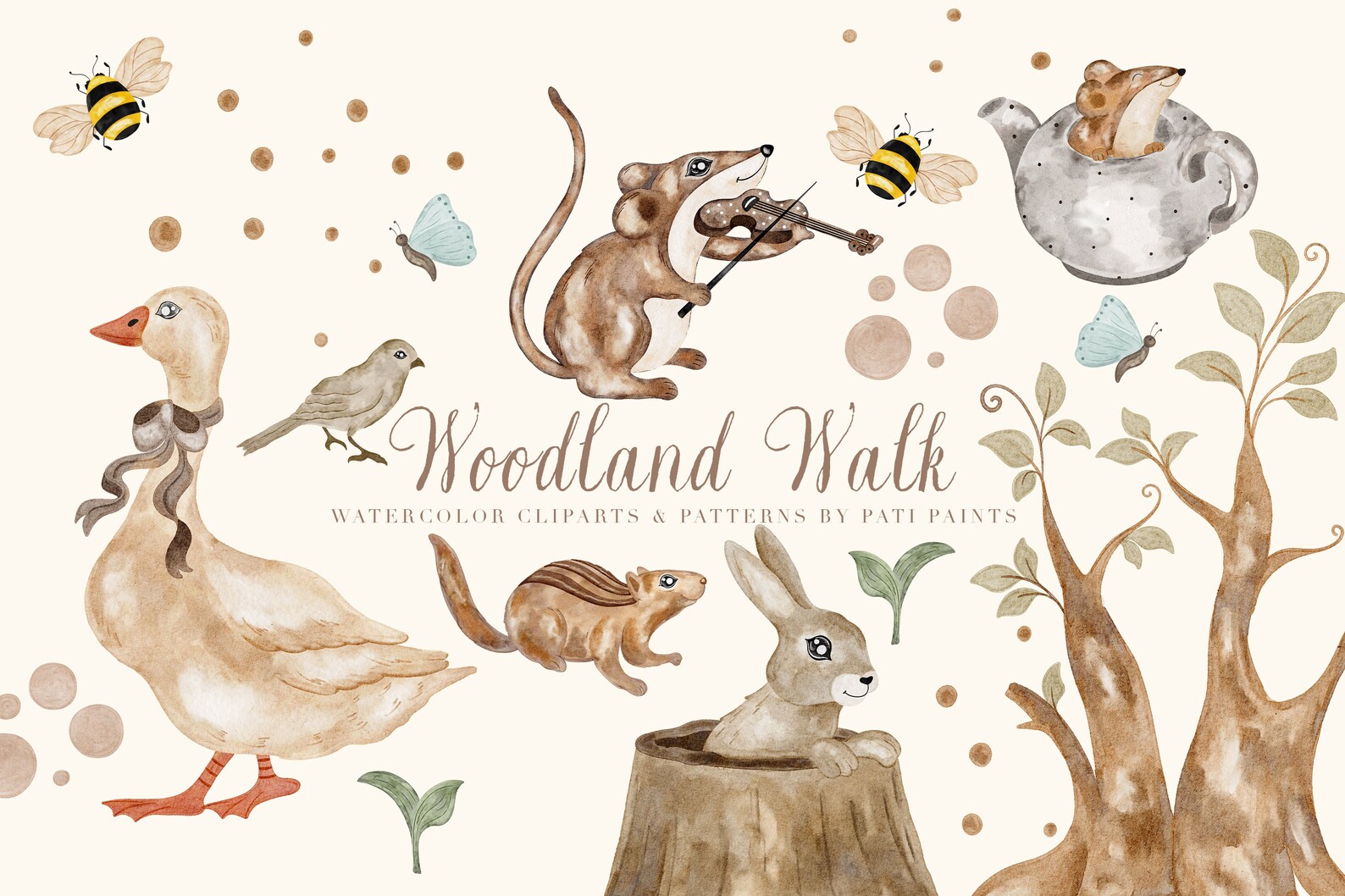Woodland Walk Clipart Set Watercolor Clipart Digital Download Nursery ...