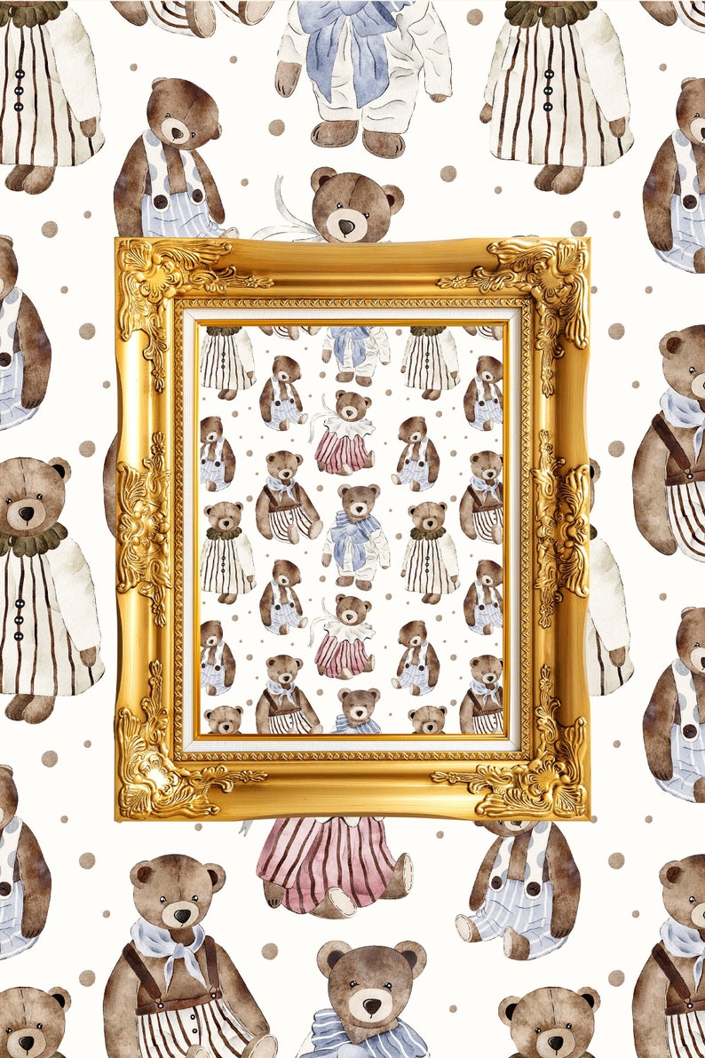 Vintage Watercolor Bear Digital Paper Set Watercolor - Etsy