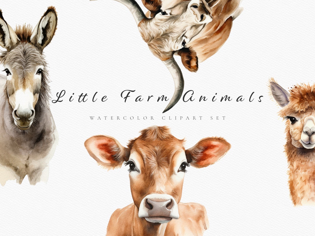Watercolor Farm Animals Clipart Set - Farmyard Animals - Cow, Llama ...