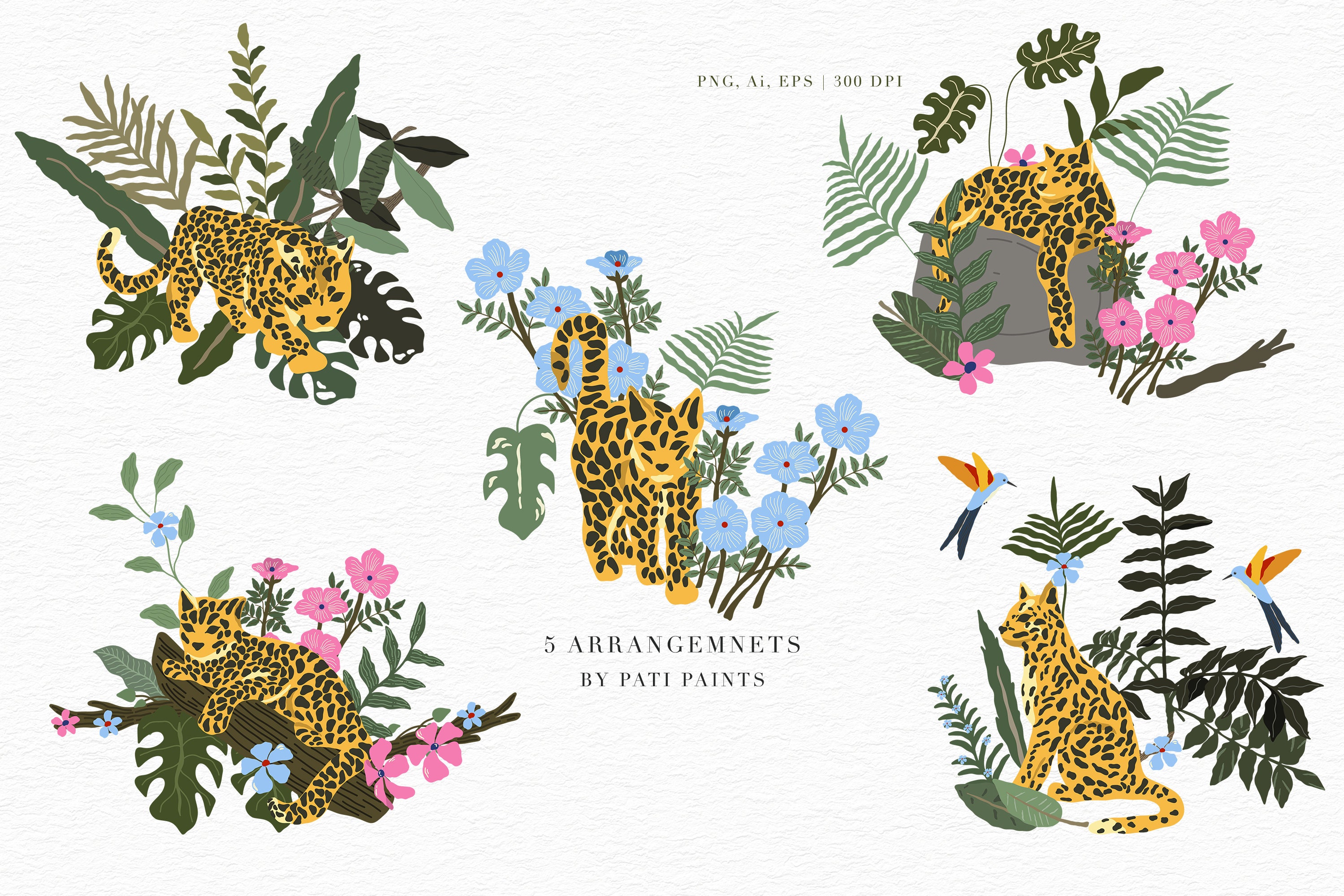 Wild Leopards Clipart Digital Clip Art PNG Vector Seamless Patterns ...