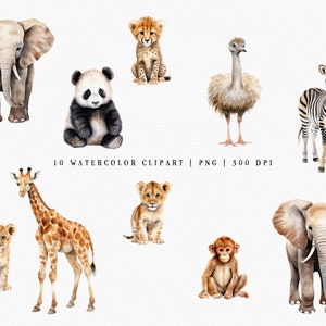 Watercolor Safari Animals Clipart Bundle - Digital Planner ...