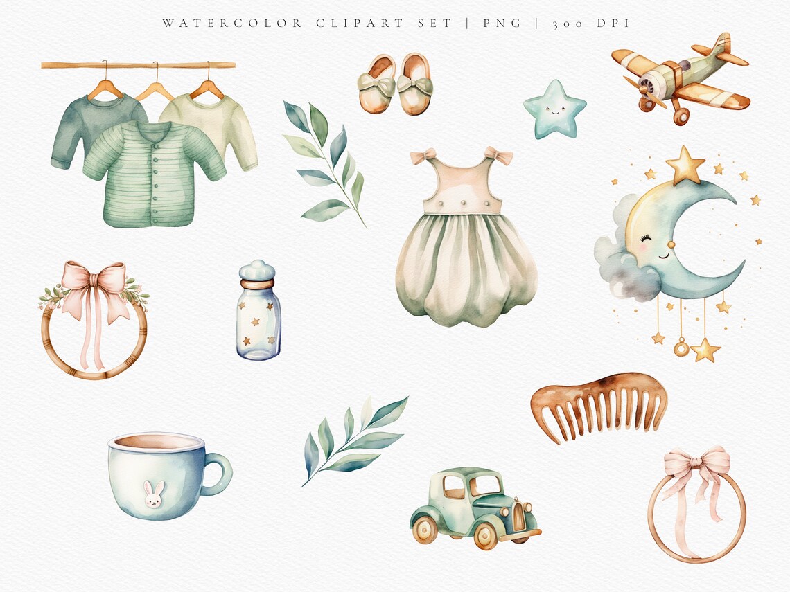 Watercolor Nursery Boho Digital Clipart - Baby Shower Wall Art ...