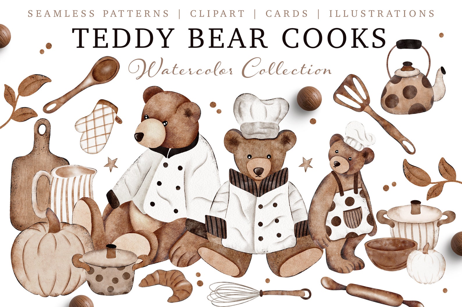 Teddy Bear Cooks Clipart Nursery Watercolor Clipart, Newborn Baby ...