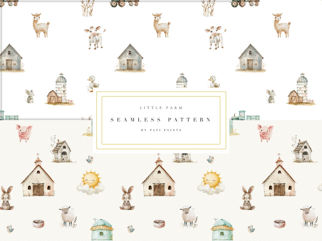 Farm Animals Watercolor Digital Paper Set - Scrapbooking - Digital ...