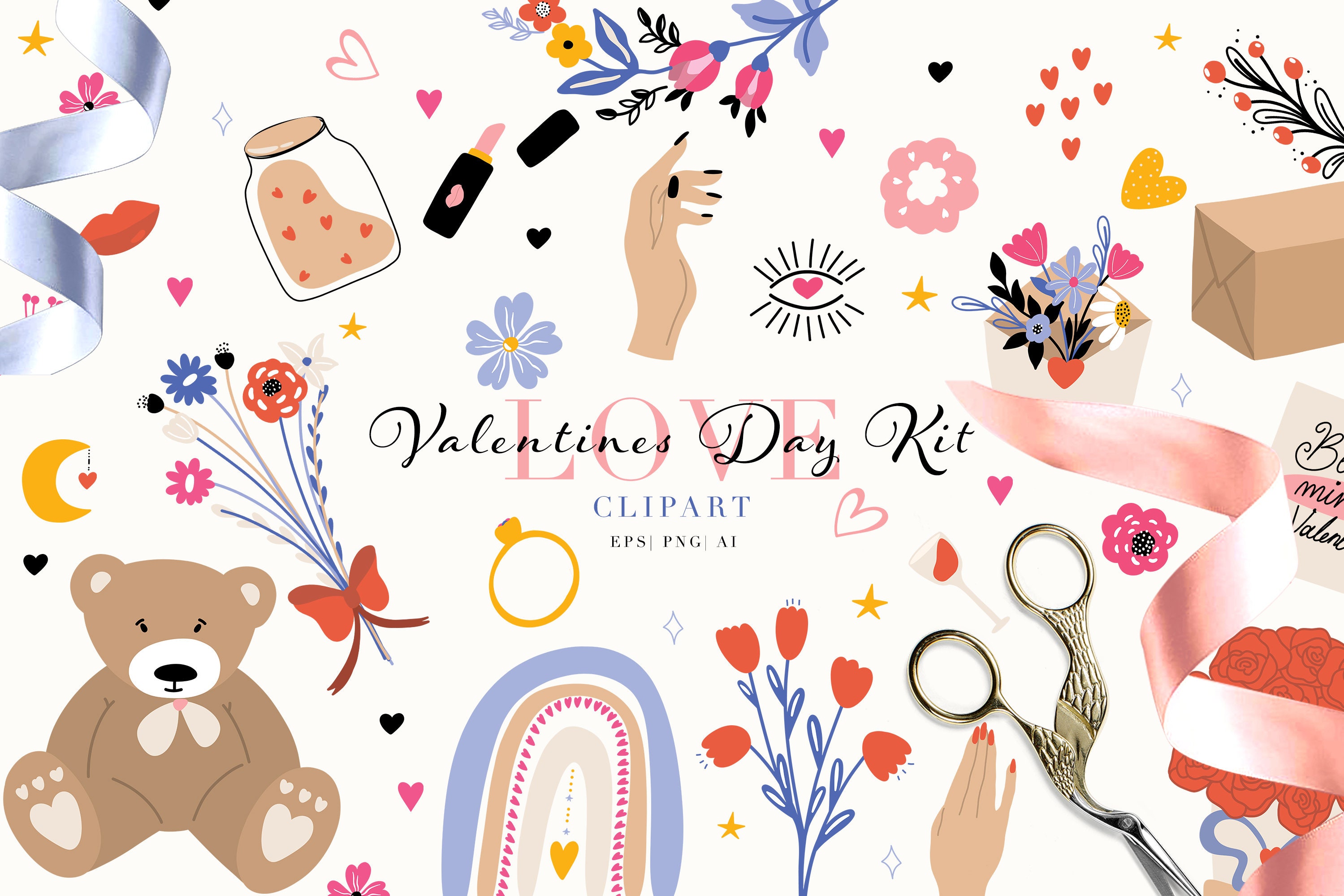 Valentines Day Kit Digital Clipart Watercolor Love Clipart Watercolor ...