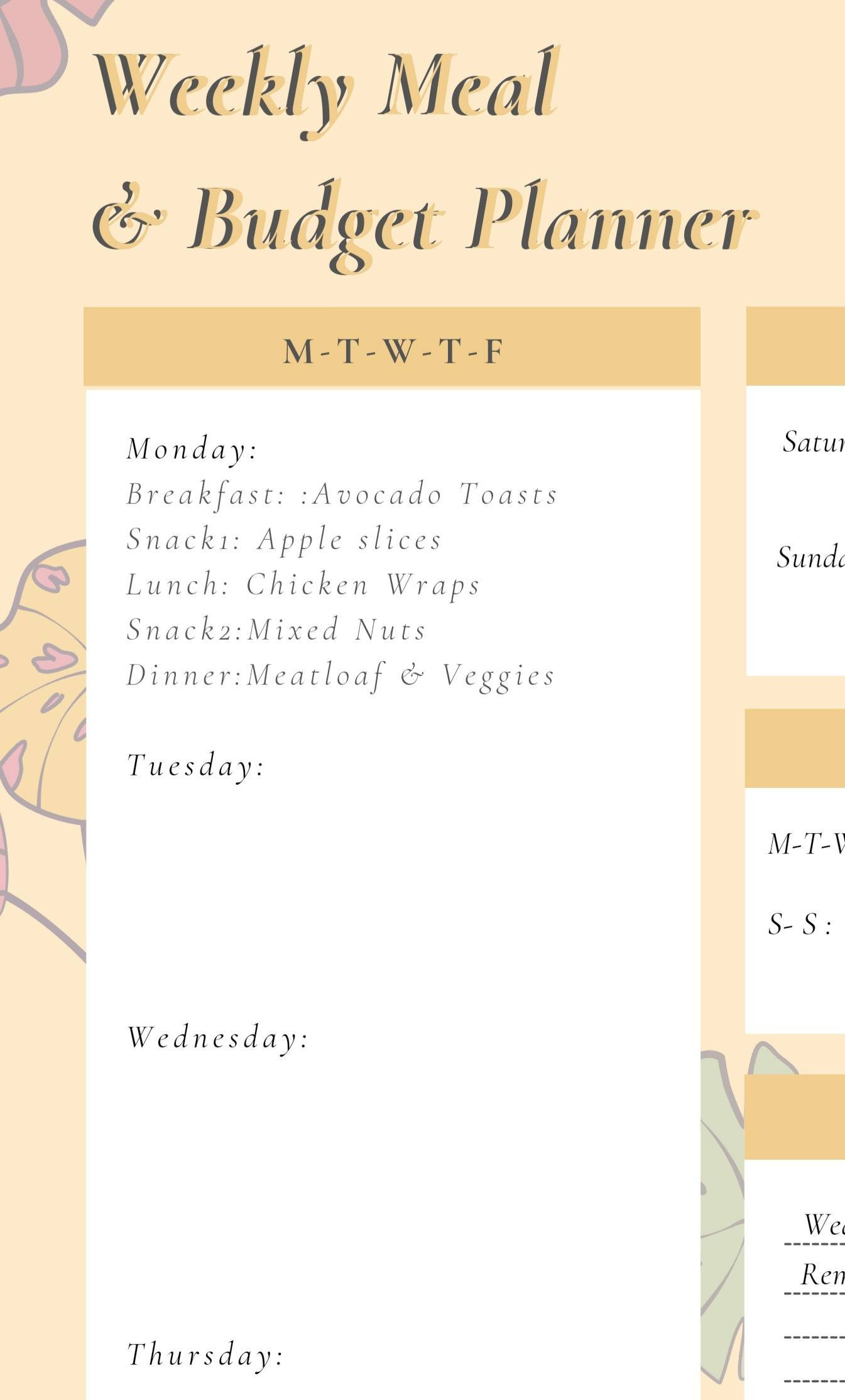 Printable Weekly Meal & Budget Planner - Etsy