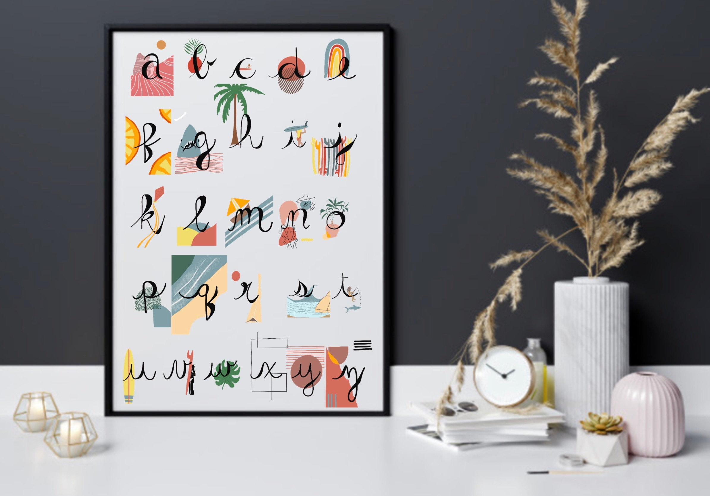 Minimal Surfing Alphabet Printable | Alphabet | Beach | Abstract | Home ...