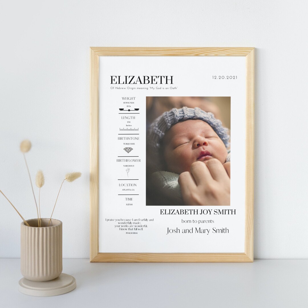 Birth Print Birth Stats Gift for Mom Gift for Grandma Custom Newborn ...