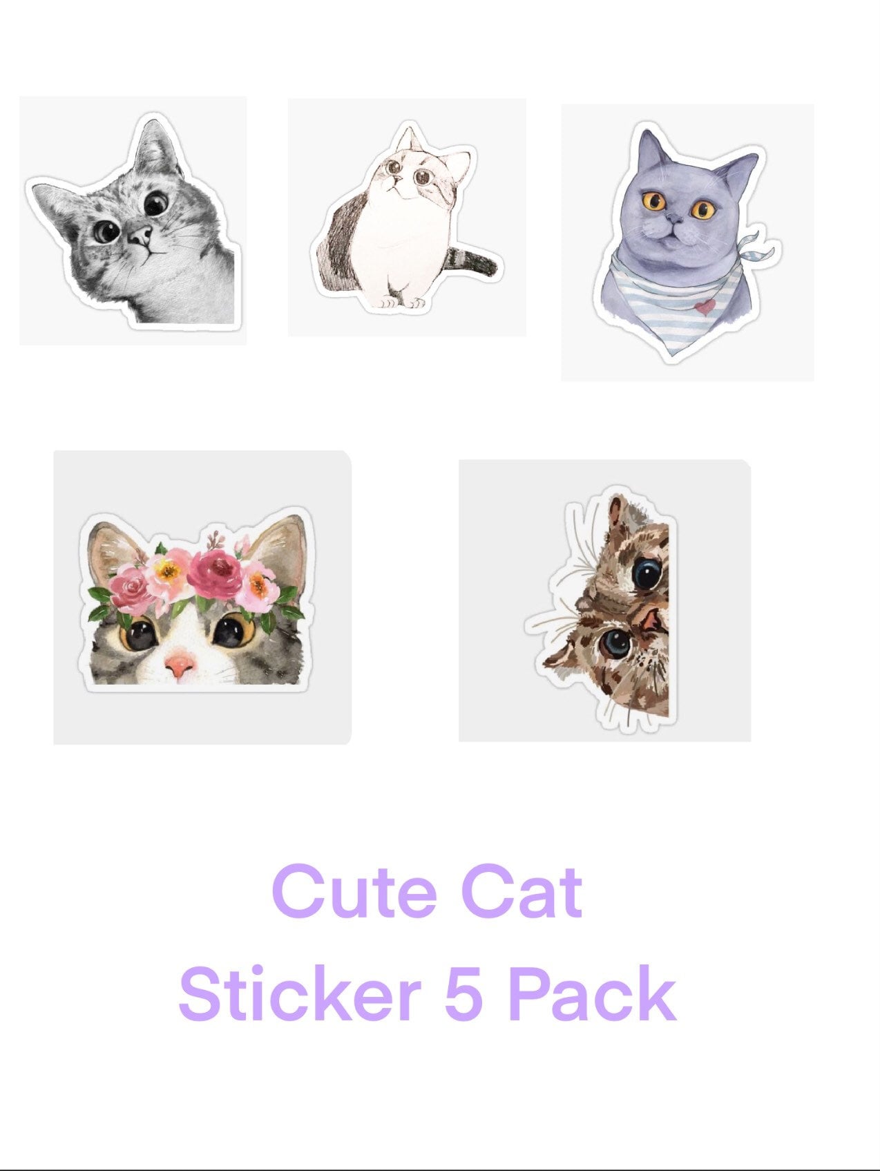 Lindo gato pegatina 5 paquete - Etsy España