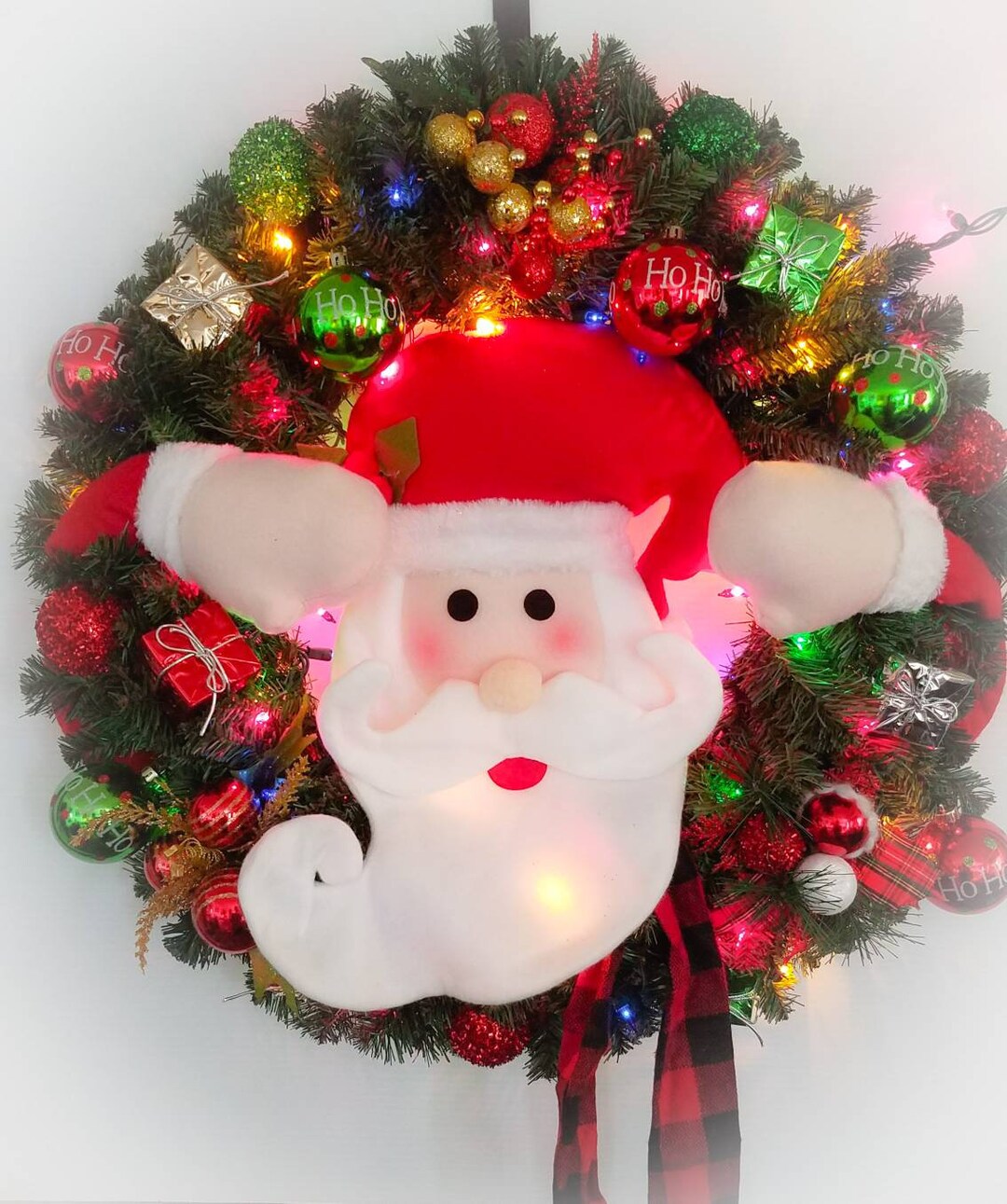 Pre Lit Santa Clause Christmas Wreath - Etsy
