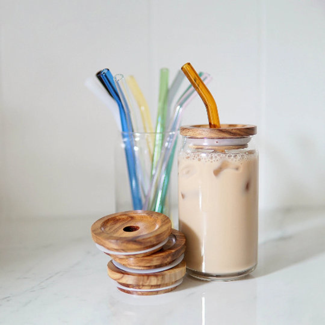 Acacia Wood Lid Bamboo Lid Glass Straws Libbey Can Glass Lid Metal ...