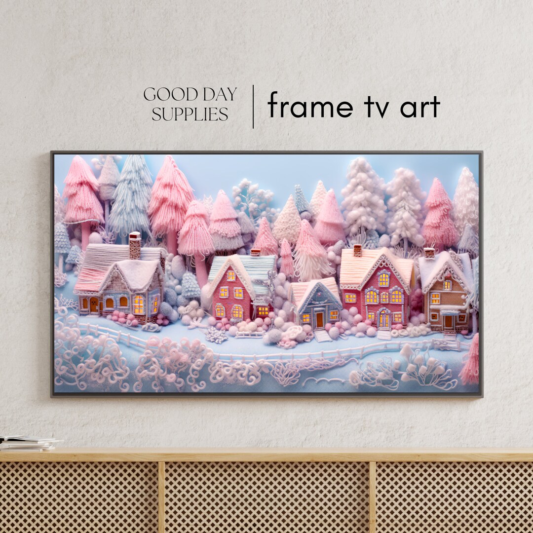 Festive Pink Christmas Village Frame TV Art Christmas TV Art - Etsy ...