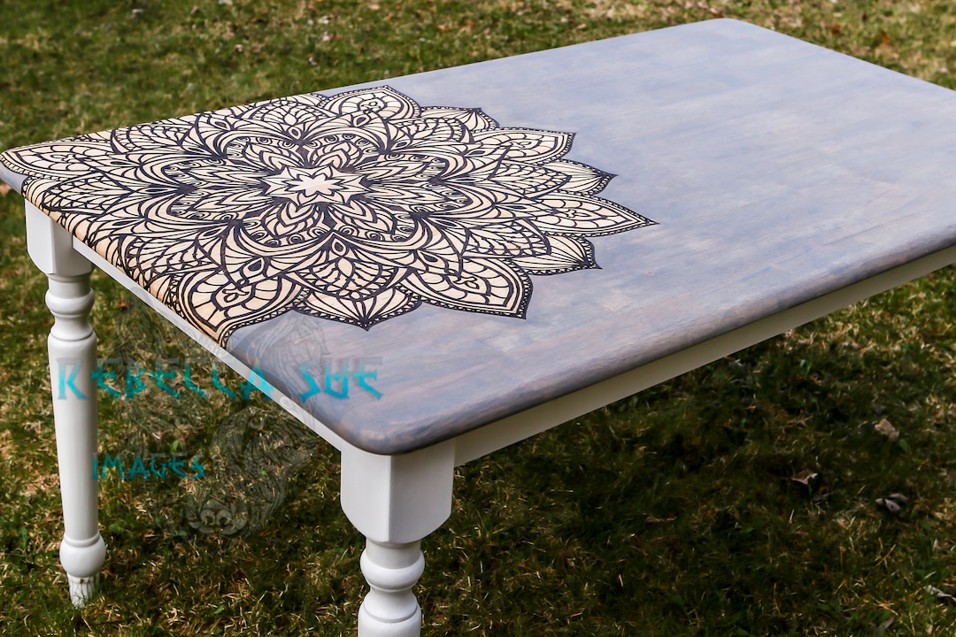 Wood-burned Mandala Table - Etsy