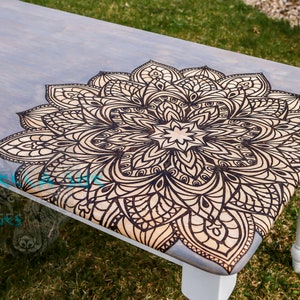 Wood-burned Mandala Table - Etsy