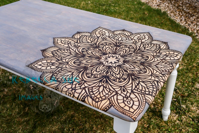 Wood-burned Mandala Table - Etsy