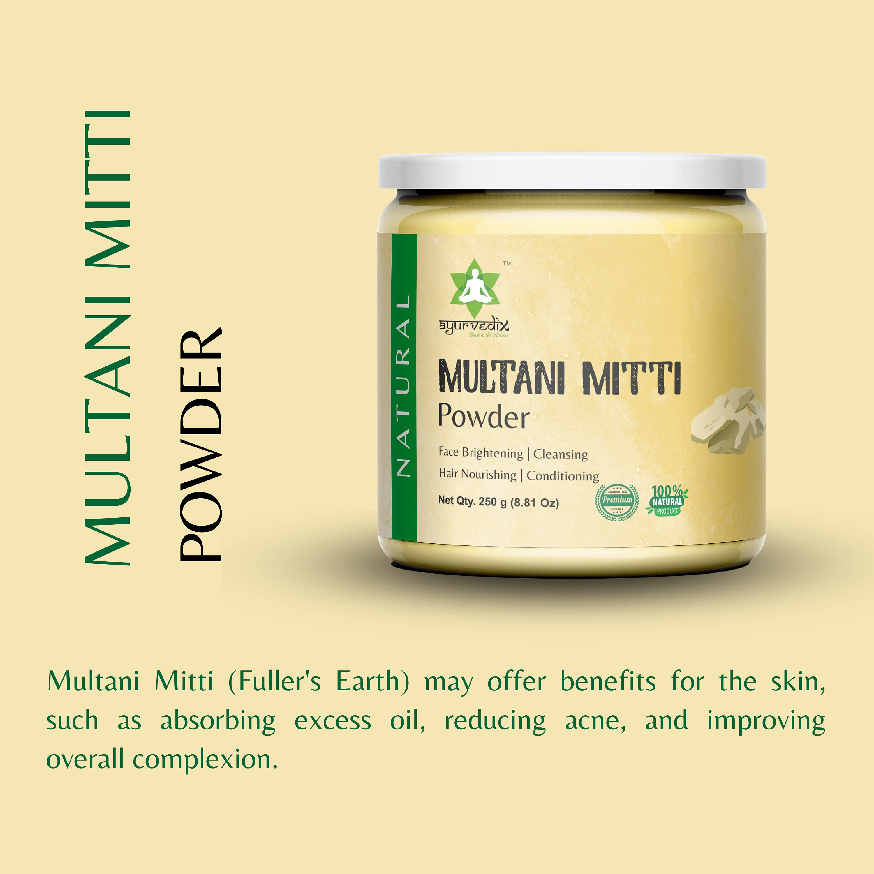 Natural Multani Mitti Powder for Face, Skin and Hair| Fullers Earth ...