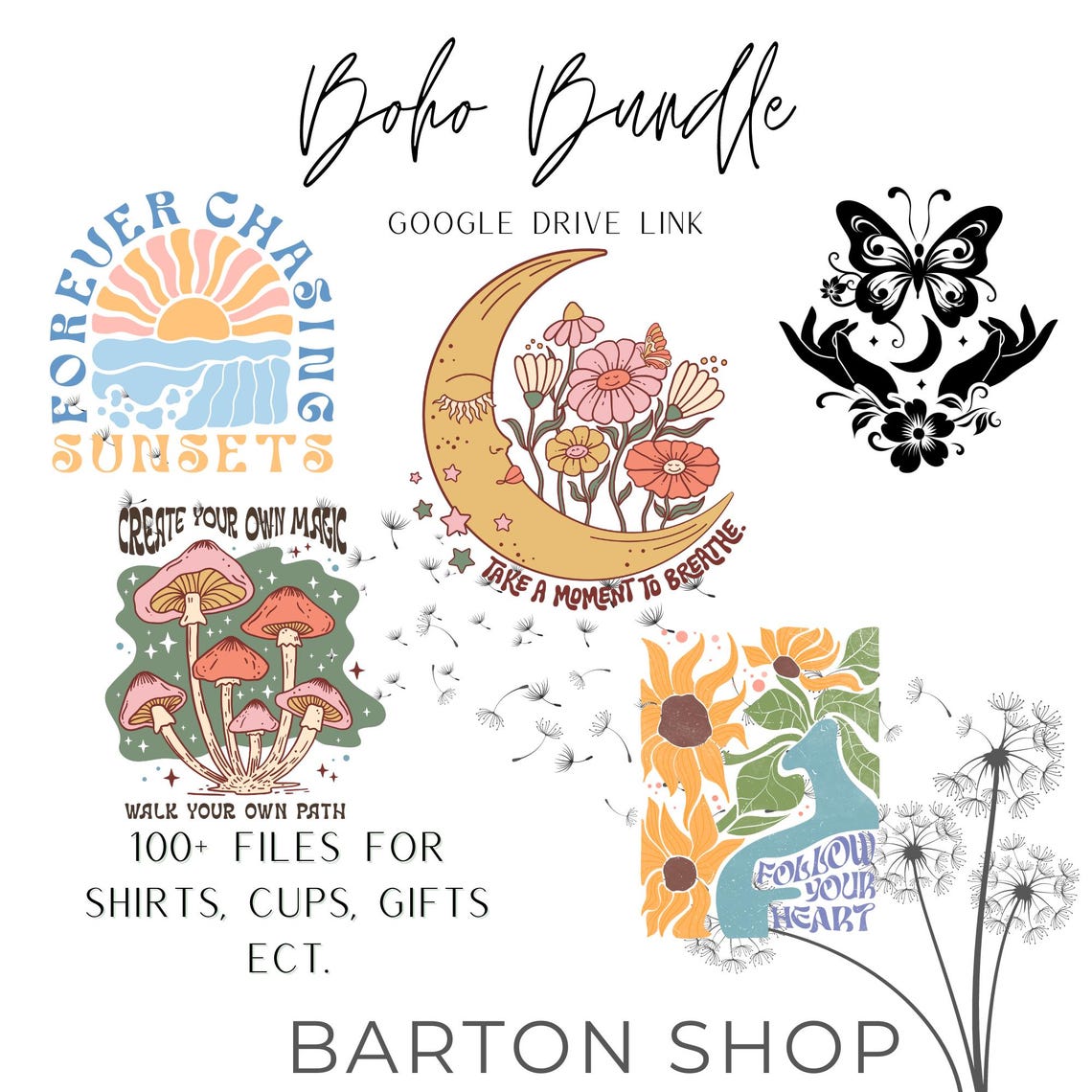 Boho 100+ SVG & PNG Files Bundle - Etsy