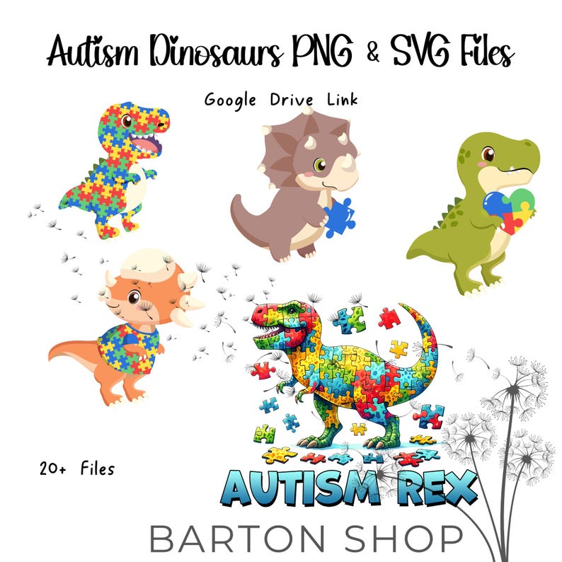 Autism Dinosaurs Bundle 20+ SVG PNG Files - Etsy