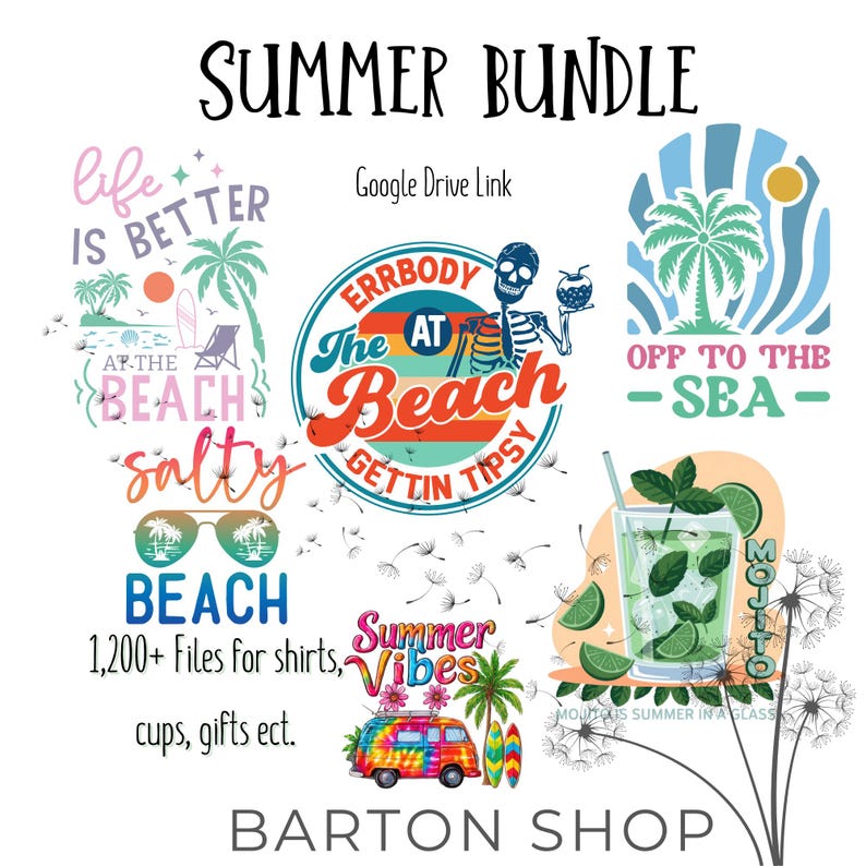 Summer Bundle 1,200+ PNG PDF SVG File Google Drive Link Shirt Designs ...